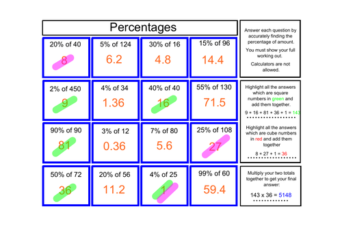 Two Percentage Puzzles | Teaching Resources