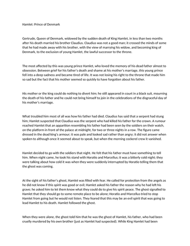 Detailed synopsis of the plot of HAMLET A LEVEL ENGLISH LITERATURE ...