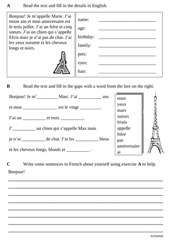 French Worksheets: Primary Language Teaching Resources ǀ Tes