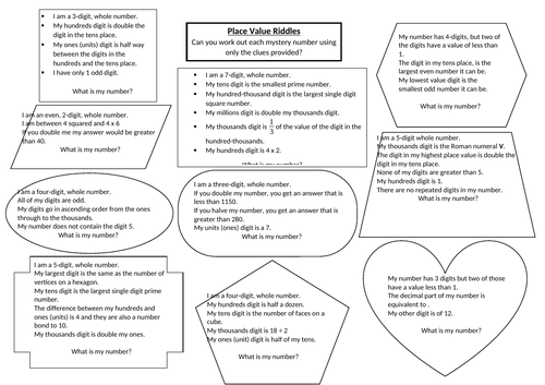 Place Value Maths Riddles KS2 Year 5/6 | Teaching Resources