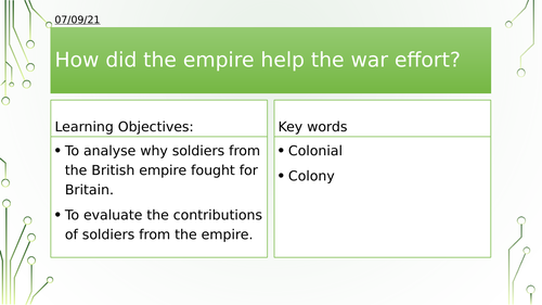 Year 8/9: How did the Empire help the war effort? | Teaching Resources