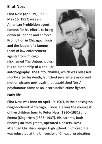 Eliot Ness Handout | Teaching Resources