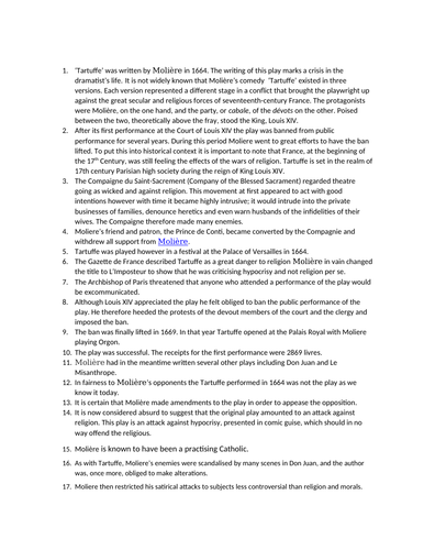 Le Tartuffe: A Level French; summary of the plot with quotation ...