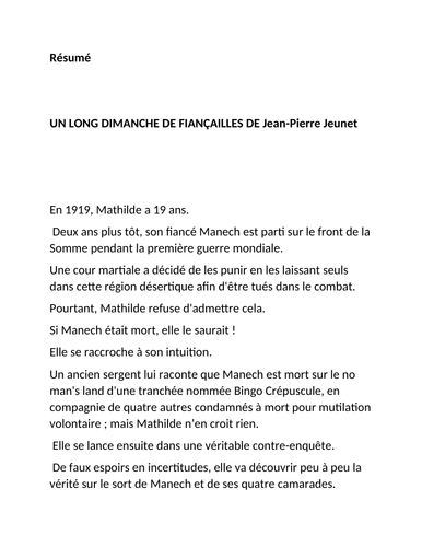 UN LONG DIMANCHE DE FIANÇAILLES DE Jean-Pierre Jeunet(director of film ...