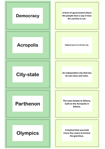Vocab Card Game Ancient Greece | Teaching Resources