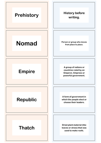 History Vocab Card Game Year 4 | Teaching Resources
