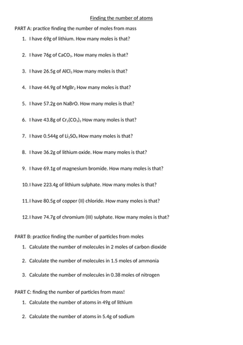 Avogadro's constant and finding numbers of atoms | Teaching Resources