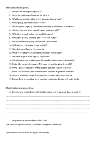 AS recall questions for Group 2, 7 and qualitative analysis | Teaching ...