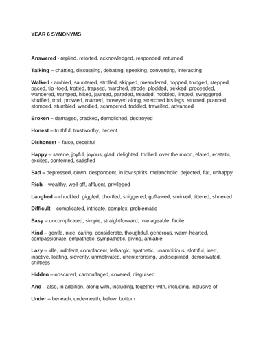 revision sheet for year 5 synonyms - vocabulary builder | Teaching ...