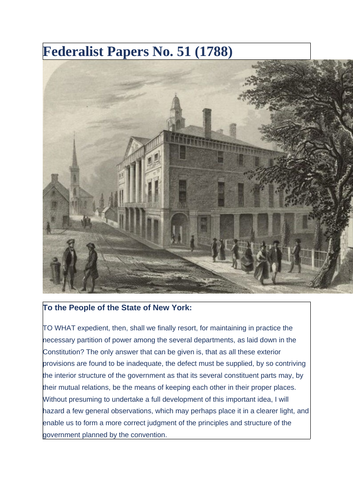 A LEVEL US GOVERNMENT AND POLITICS LESSON 6 SEPARATION OF POWERS, AND ...