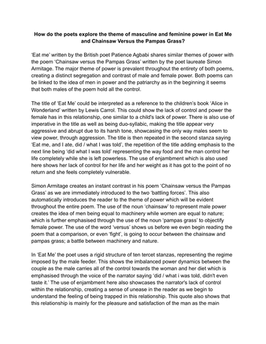 Example essay :Eat me , Chainsaw versus the pampas grass | Teaching ...