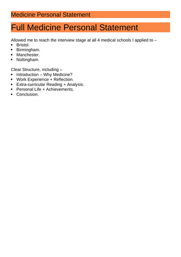 Medicine Personal Statement [4/4 Success] | Teaching Resources