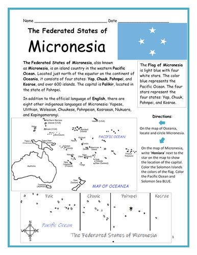 The Federated States of Micronesia - Introductory Geography Worksheet ...