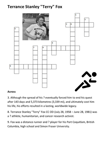 Terry Fox Crossword | Teaching Resources