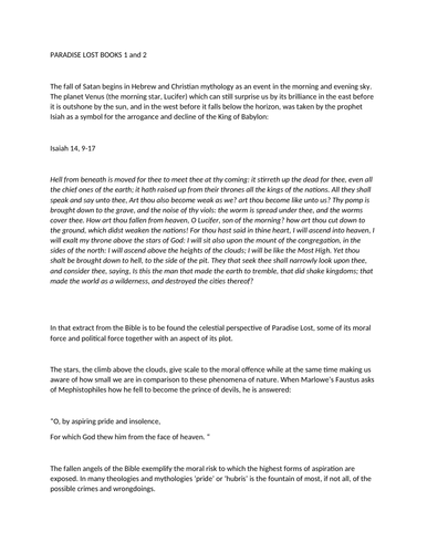 An introduction to Paradise Lost Books 1 and 2 A level English ...