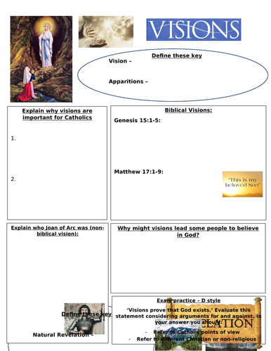 Visions and Revelation Revision sheet | Teaching Resources