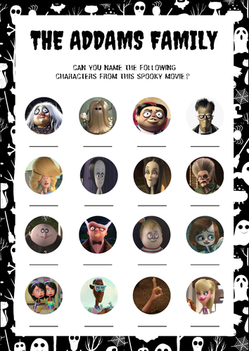 The Addams Family Halloween Spooky Kid's Movie Quiz Sheet and Answers ...