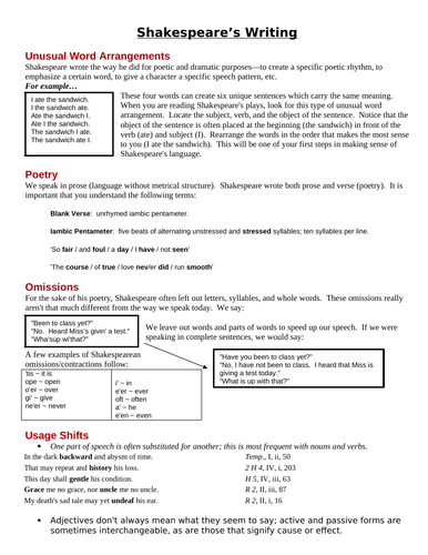 Making Sense of Shakespeare's Language | Teaching Resources