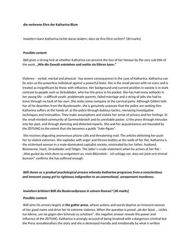 Heinrich Böll: Die verlorene Ehre der Katharina Blum - A LEVEL GERMAN ...