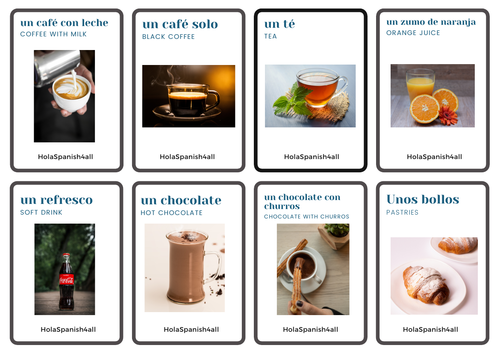 Spanish flashcards: food - en el café | Teaching Resources