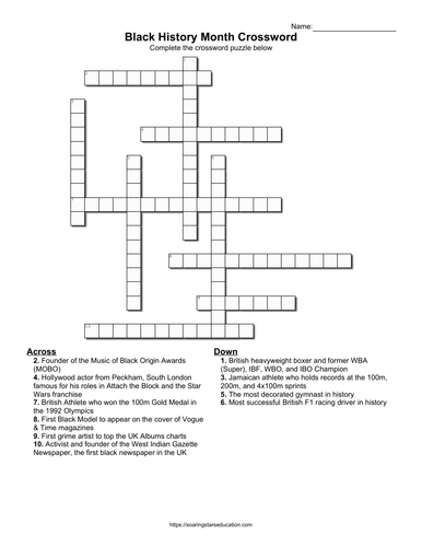 Black History Month Crossword Puzzle