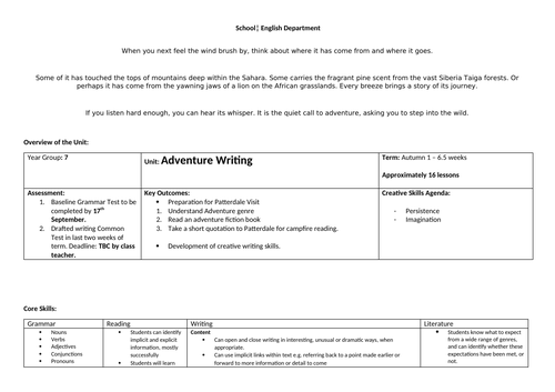 Year 7 Adventure Fiction and Adventure Writing SOW | Teaching Resources