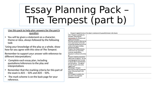 The Tempest - essay questions and plans | Teaching Resources