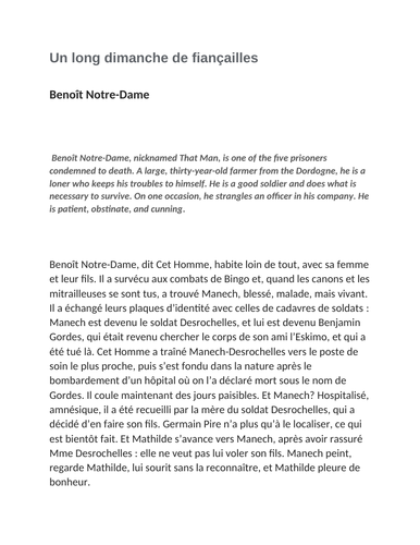 Un long dimanche de fiançailles - Benoit Notre Dame - LESSON PLAN ...