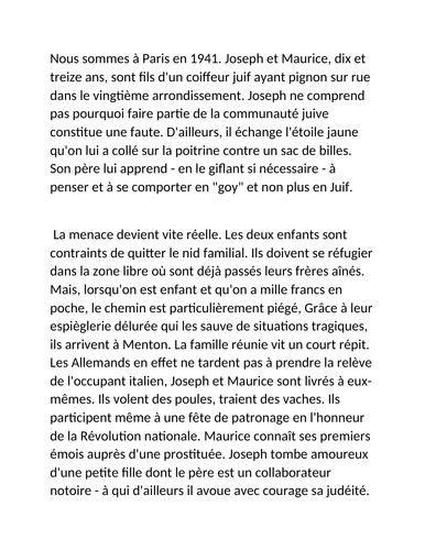 résumé un sac de billes - brief summary of the plot in French A LEVEL ...