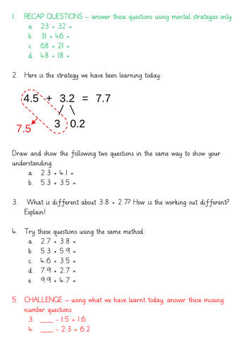 Calculate with decimal numbers using mental methods | Teaching Resources