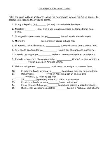 Simple future in Spanish regulars and irregulars | Teaching Resources