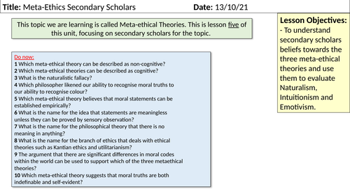 Ethical Language: Meta-Ethics Secondary Scholars | Teaching Resources