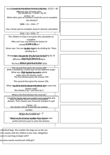 Division by Factors Problems year 5 and 6 | Teaching Resources