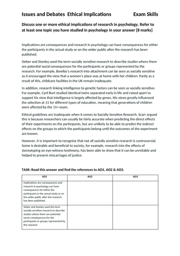 AQA A Level Psychology Ethical Considerations Worksheet activity ...