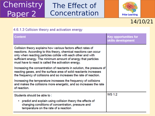 The Effect of Concentration on Reaction Rate Theory Lesson | Teaching ...