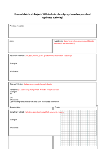 Psychology Research Methods Mini Practical Template | Teaching Resources