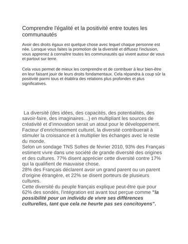 A level French revision sheet on diversity - extracts from various ...