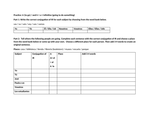 Practice ir (to go) Spanish | Teaching Resources