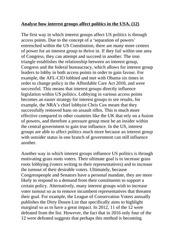 Politics A Level Essay Interest Groups | Teaching Resources
