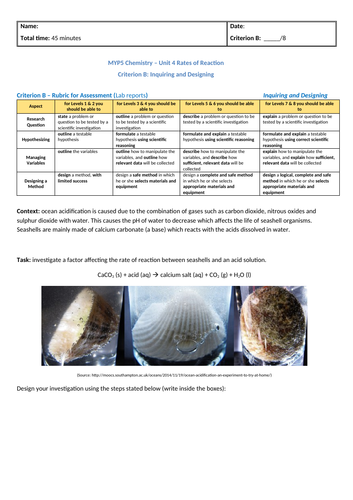 MYP4&5 Chemistry - Criterion B - Reaction Rates | Teaching Resources