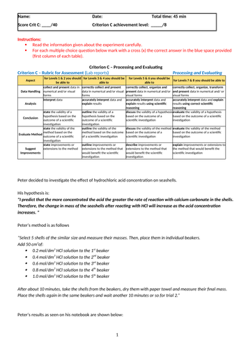 MYP4&5 Chemistry - Criterion C - Reaction Rates | Teaching Resources