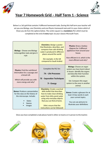 Exploring Science Homework Grids | Teaching Resources