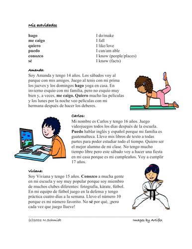 Spanish Irregular Yo Form Verbs Reading Weekly Routines Activities Lectura Teaching 