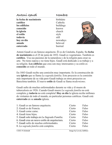 Antoni Gaudí Biography in Easy Spanish (Present Tense Only) | Teaching ...