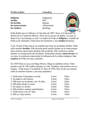 Frida Kahlo Biography in Easy Spanish (Present Tense Only) | Teaching ...