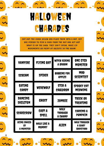 Halloween Charades Spooky Role Play Guessing Game Sheet | Teaching ...