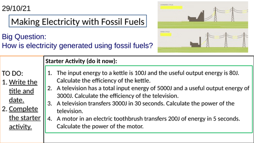 KS3 Physics Making Electricity with Fossil Fuels: Complete Lesson | Teaching Resources