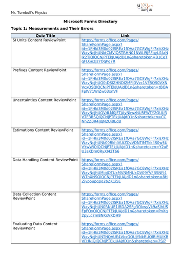 AQA KS5 Physics Microsoft Forms Directory | Teaching Resources