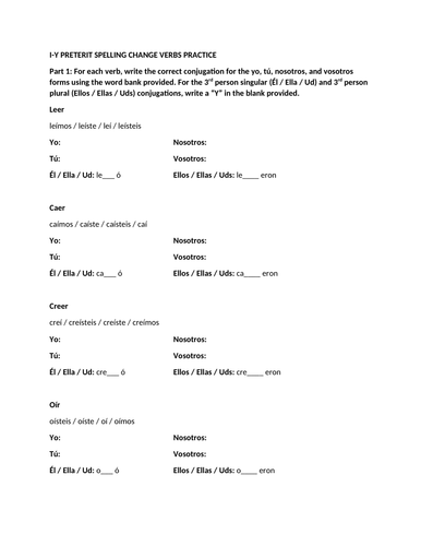 I-Y preterit verbs practice conjugations questions sentences | Teaching ...