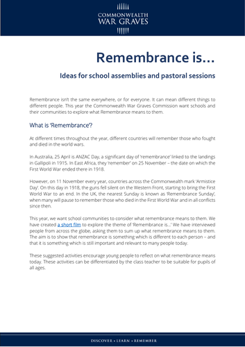 Remembrance video and classroom resources | Teaching Resources